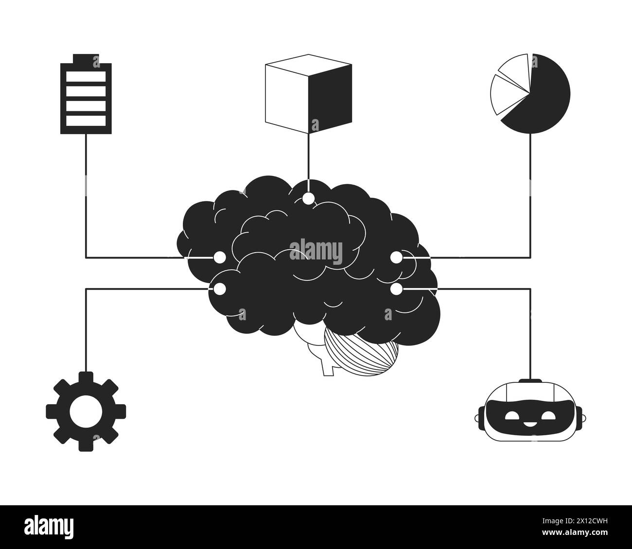 Digital Brain Machine Learning Black And White 2d Line Cartoon Object