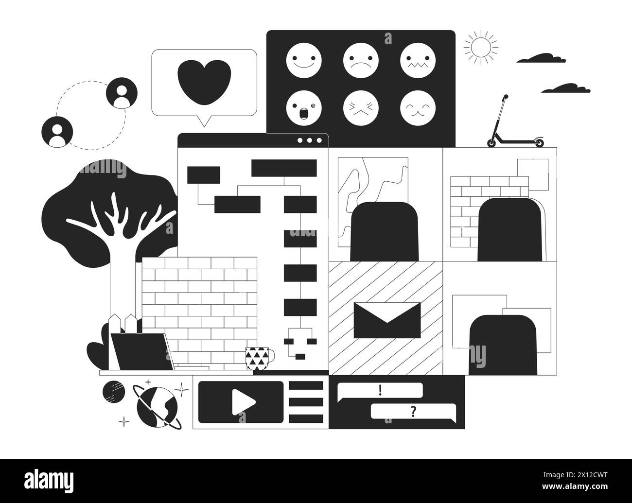 Web development black and white 2D illustration concept Stock Vector ...