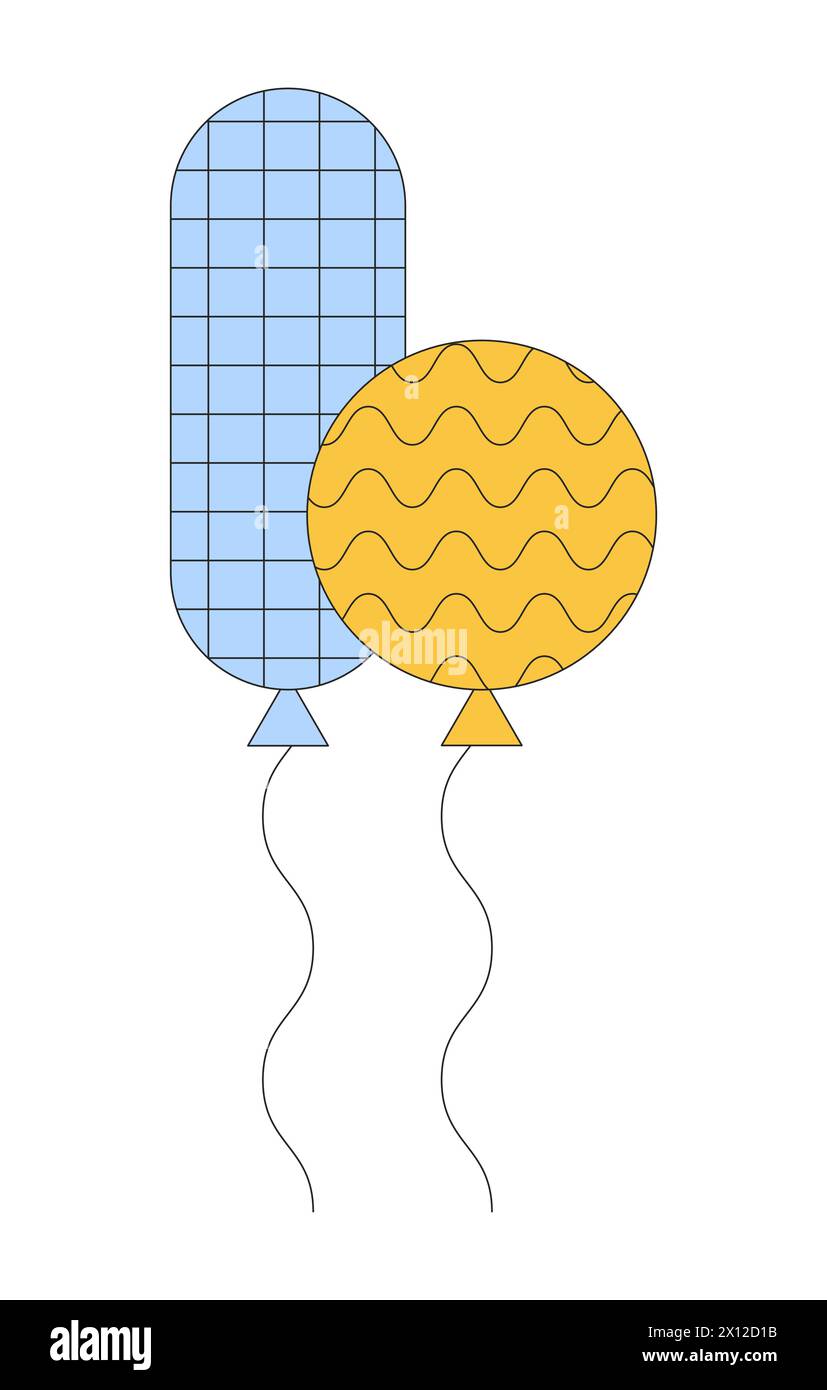 Floating pair of balloons on strings 2D linear cartoon object Stock ...