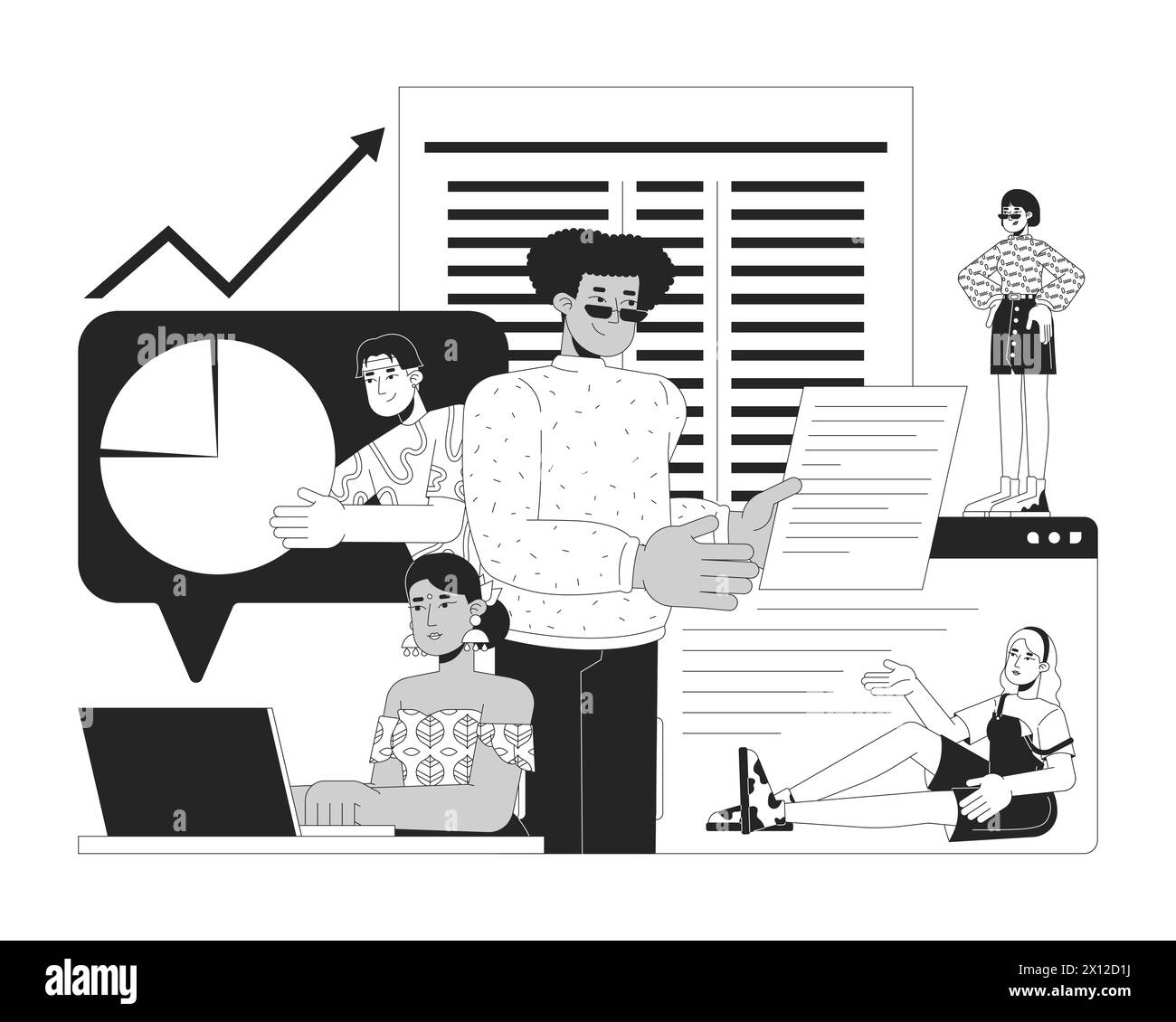 Accounting work black and white 2D illustration concept Stock Vector ...