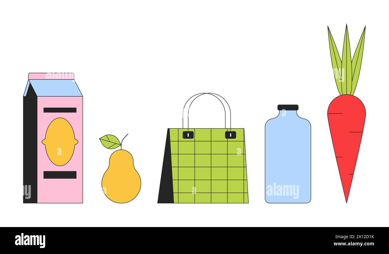 Grocery goods 2D linear cartoon objects set Stock Vector Image & Art ...