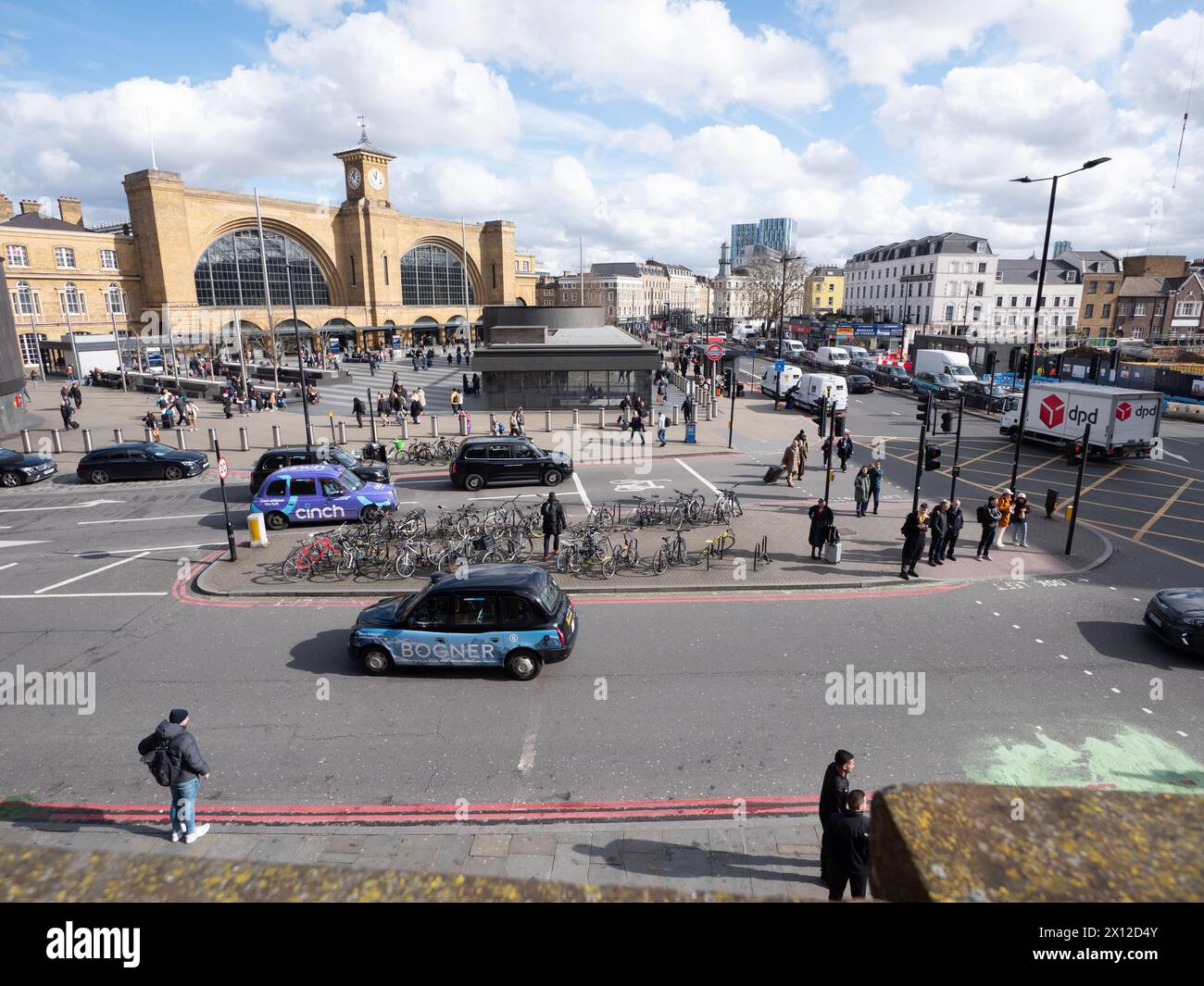 View across Pancras Road, London, with Kings Cross station entrance on ...
