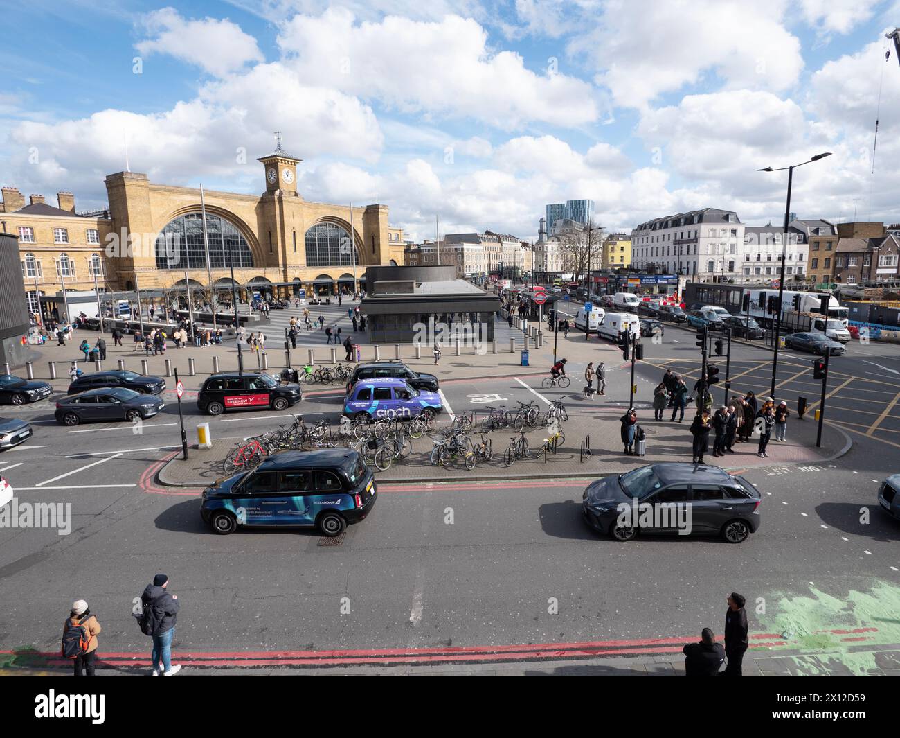 View across Pancras Road, London, with Kings Cross station entrance on ...