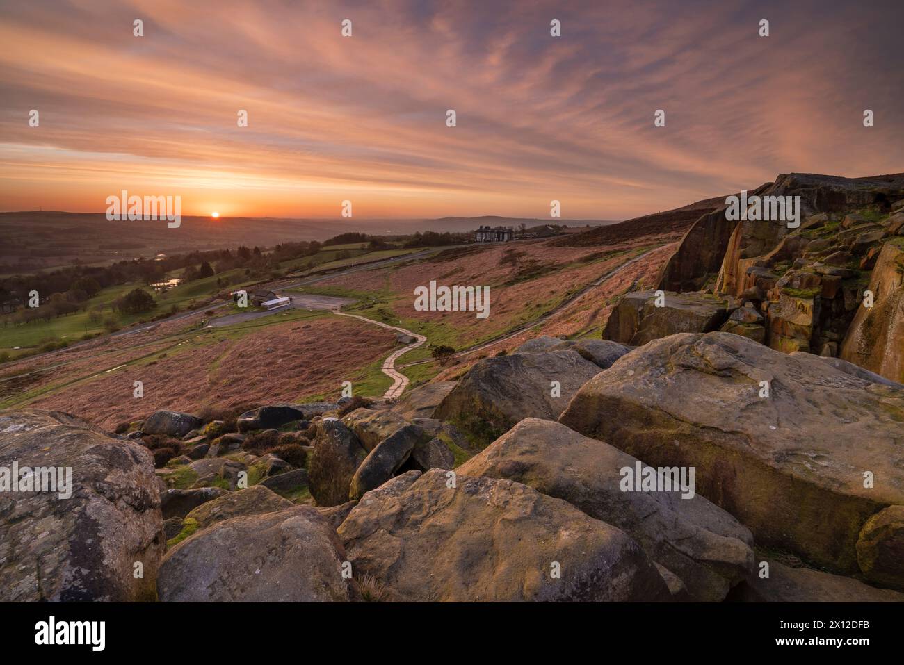 Dawn amongst the boulders at the Cow and Calf rocks, a popular location ...