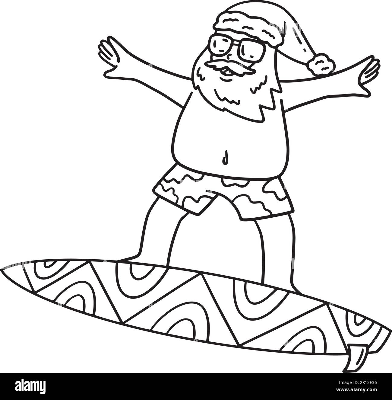 Christmas in July Santa Surfing Isolated Coloring Stock Vector Image ...
