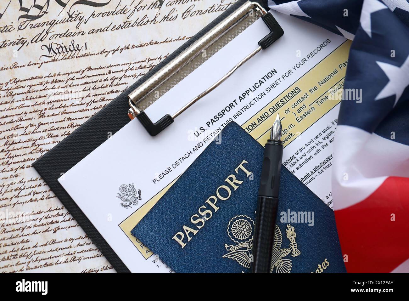 Department of State form DS11 Application for a U.S. Passport lies on ...