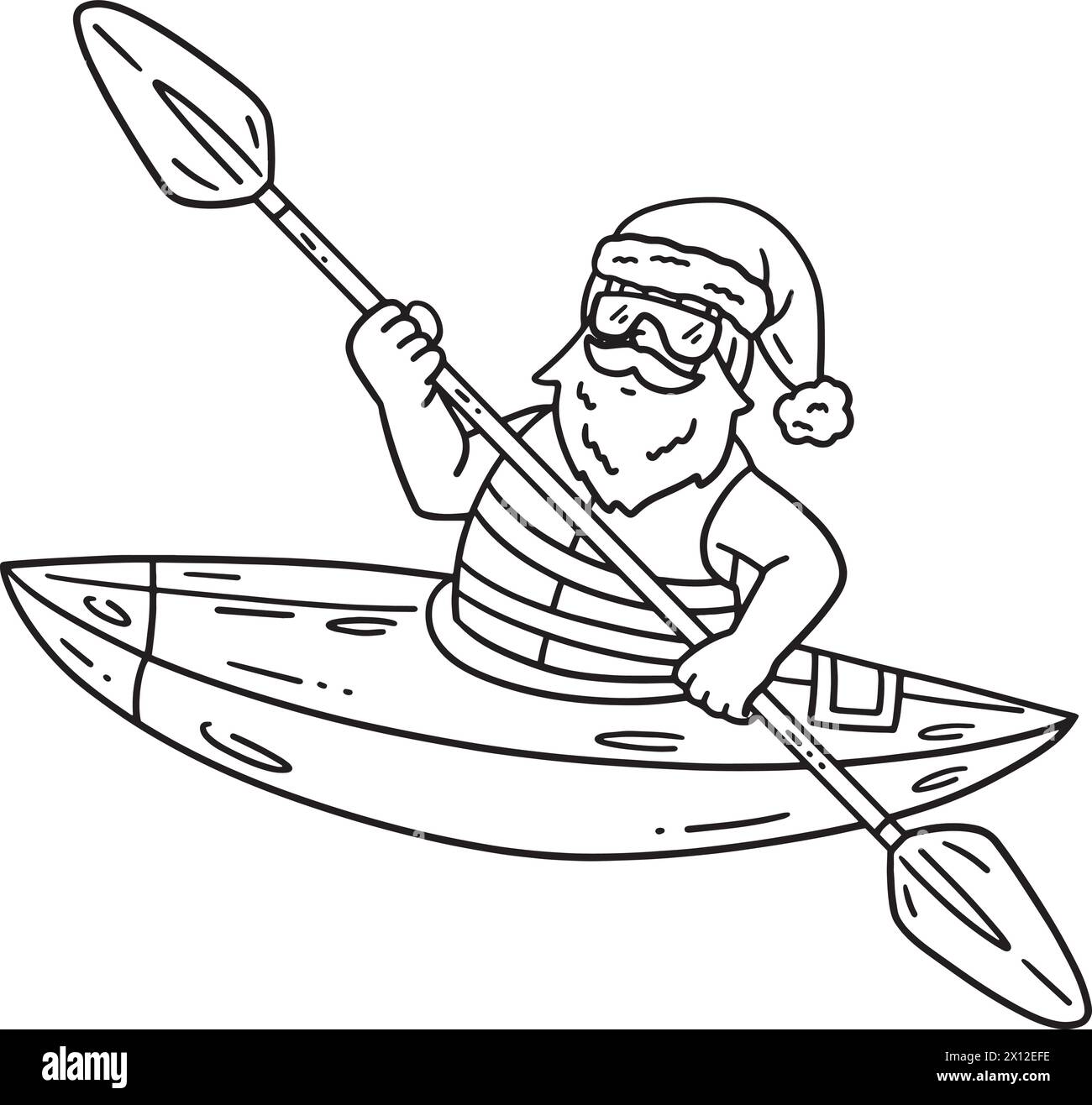 Christmas in July Santa Kayaking Isolated Coloring Stock Vector Image ...