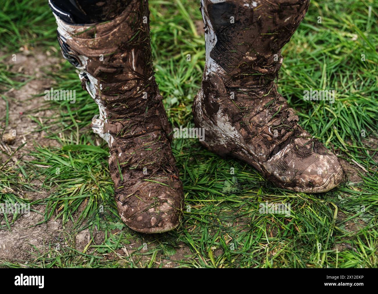 The muddy boots of a rider following the Three Counties Spring Vintage ...