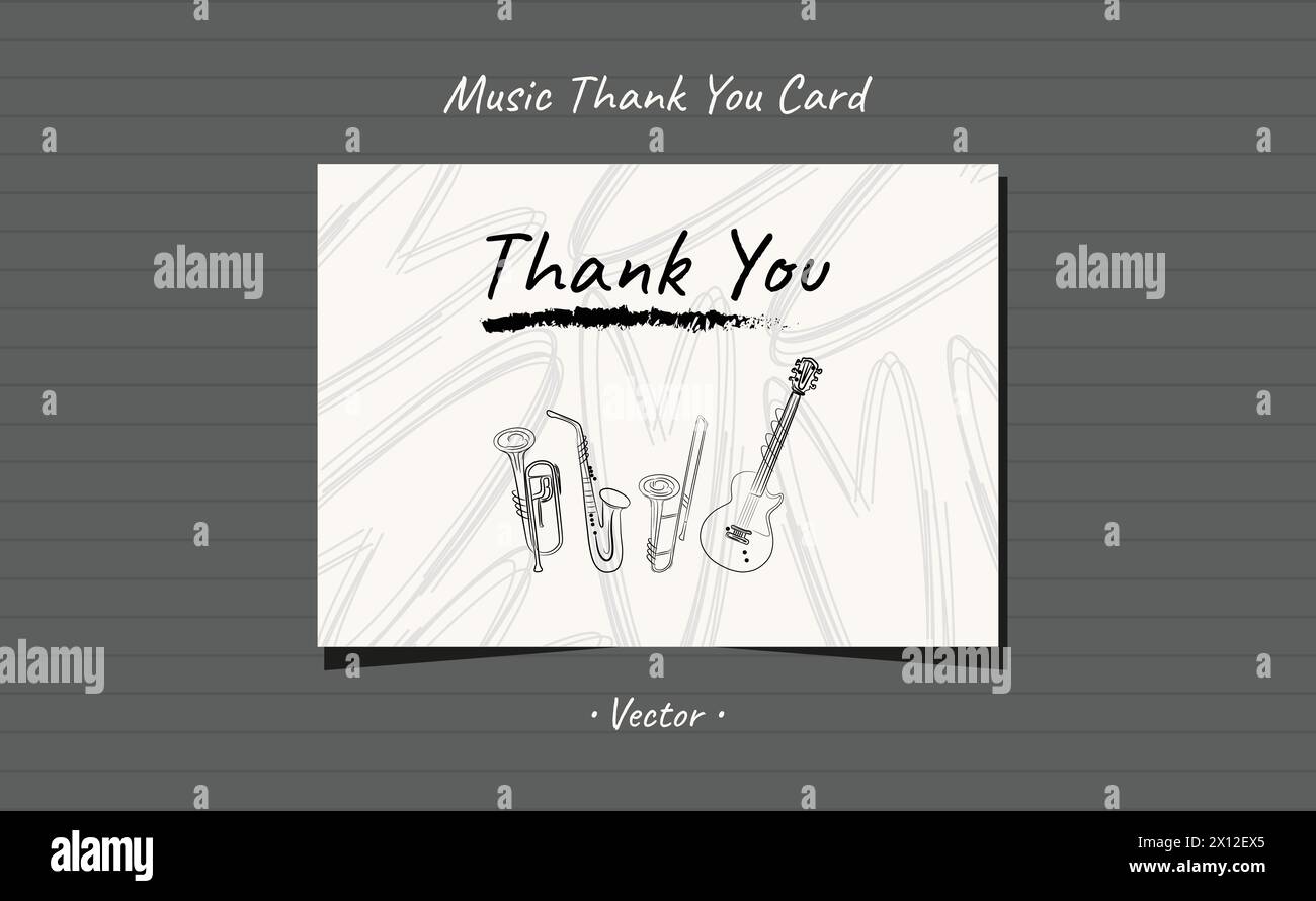 Thank you card musical instruments hand drawn line art with brushstroke ...