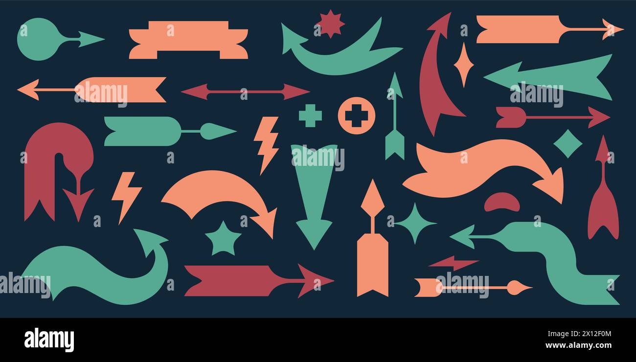 Retro arrow banners. Black vintage pointer frames with different ...