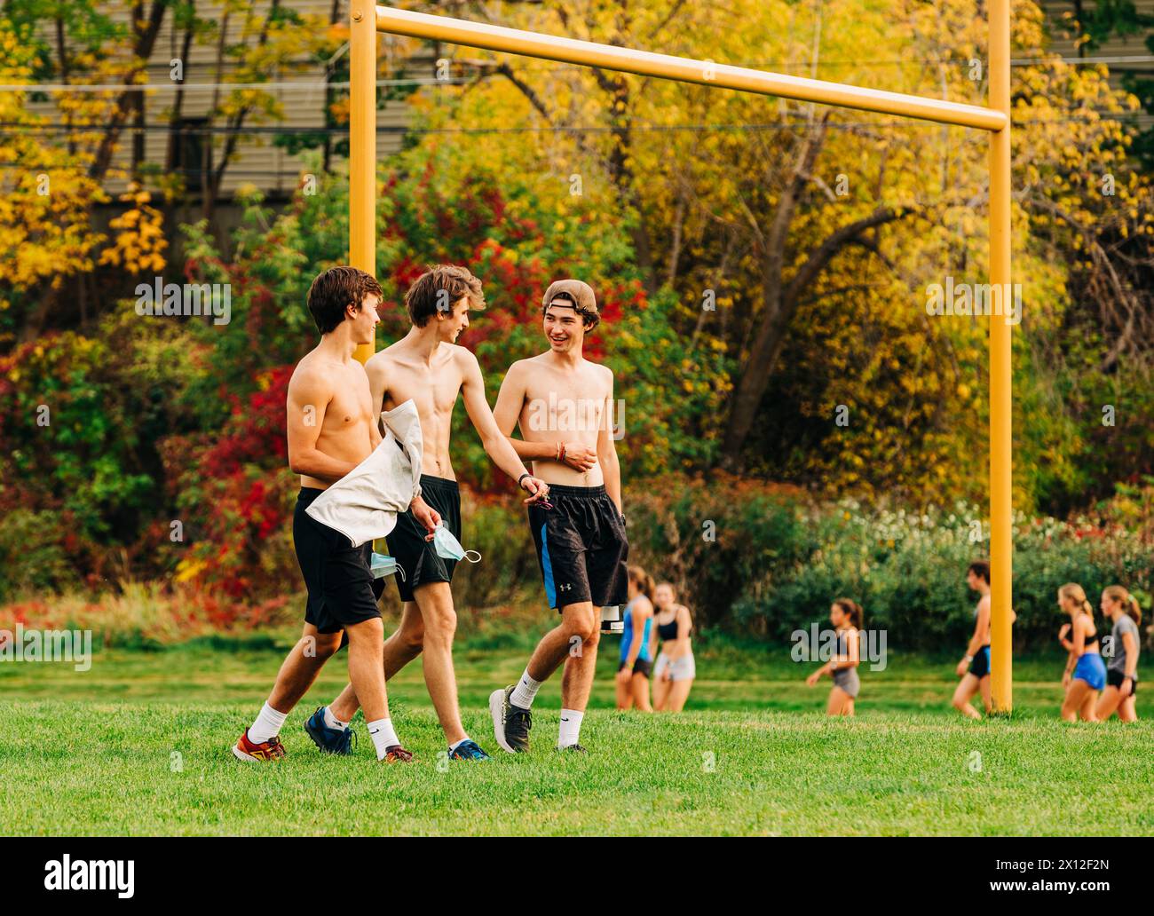 College students walking outside after track practice Stock Photo - Alamy