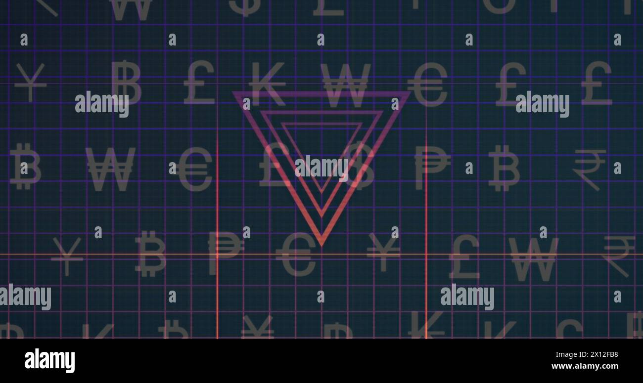 Image of currency symbols over shapes on black background Stock Photo ...