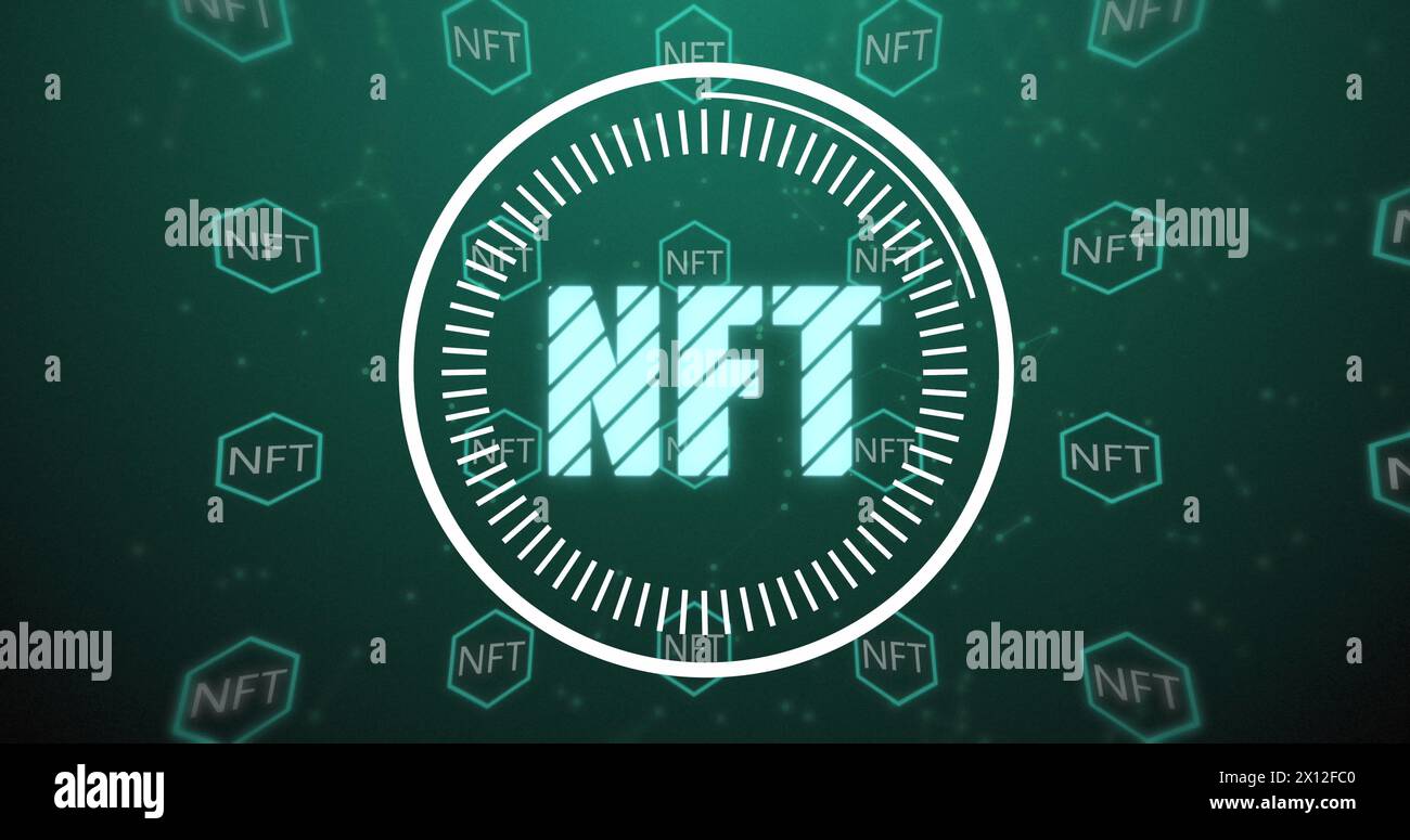 Image of nft text over scope scanning on green background Stock Photo - Alamy