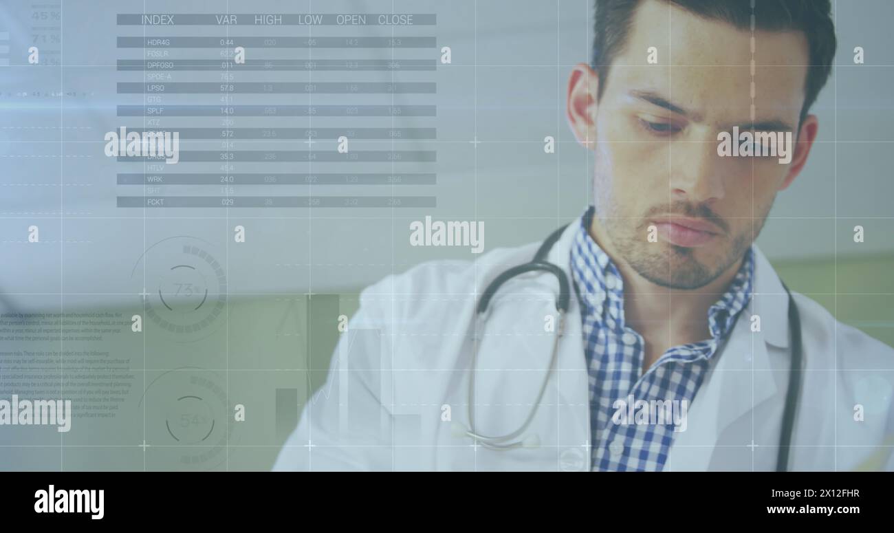 Image of data processing over biracial male doctor Stock Photo - Alamy