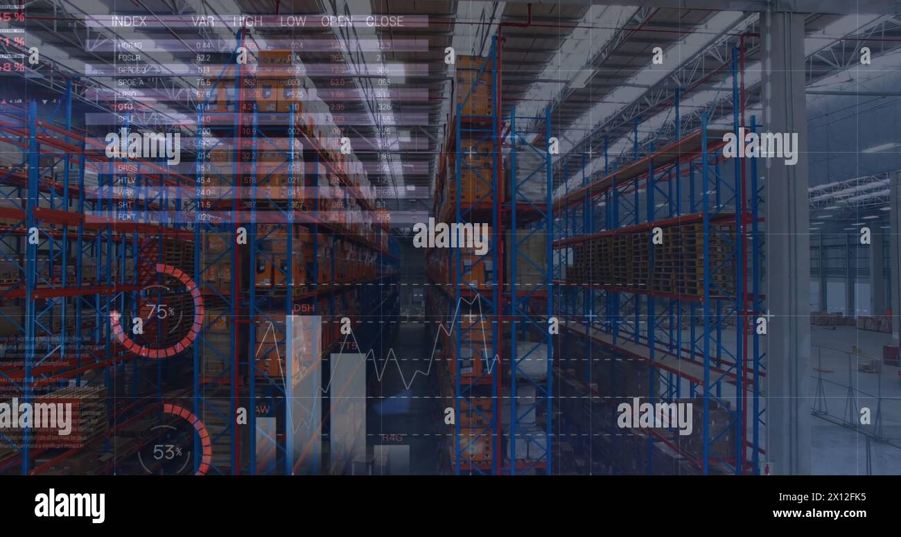 Image of financial graphs over warehouse Stock Photo - Alamy