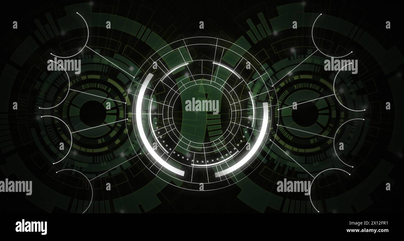 Image of scan scoping over network of connections on dark background ...