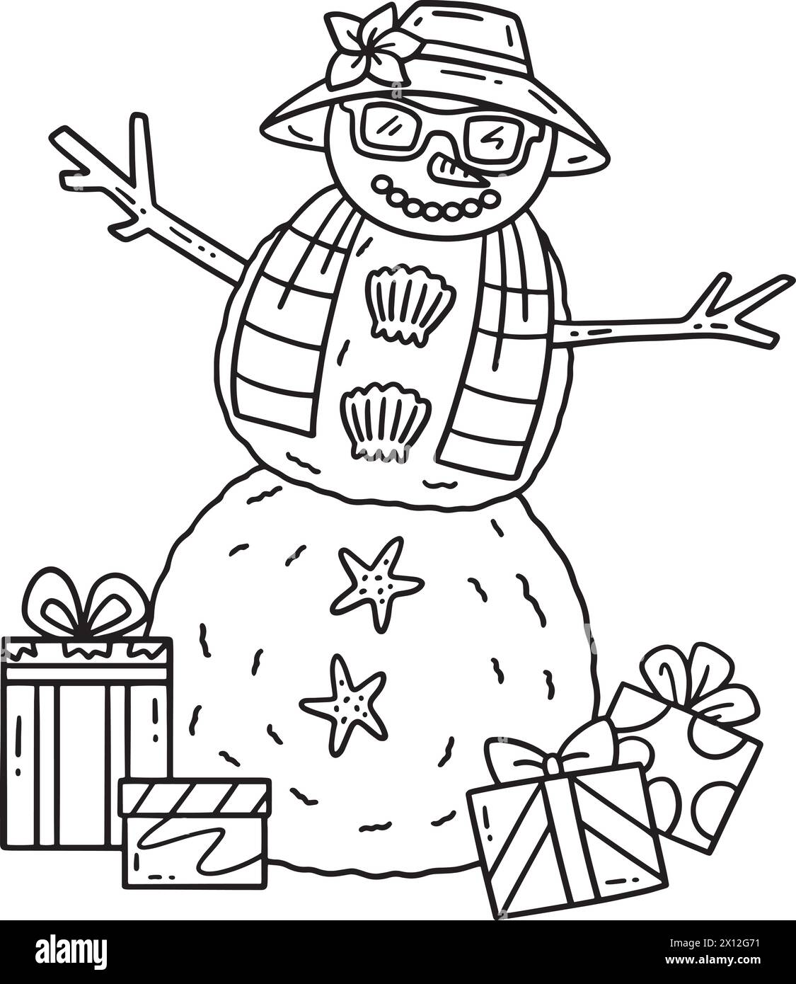 Christmas in July Beach Snowman Isolated Coloring Stock Vector Image ...