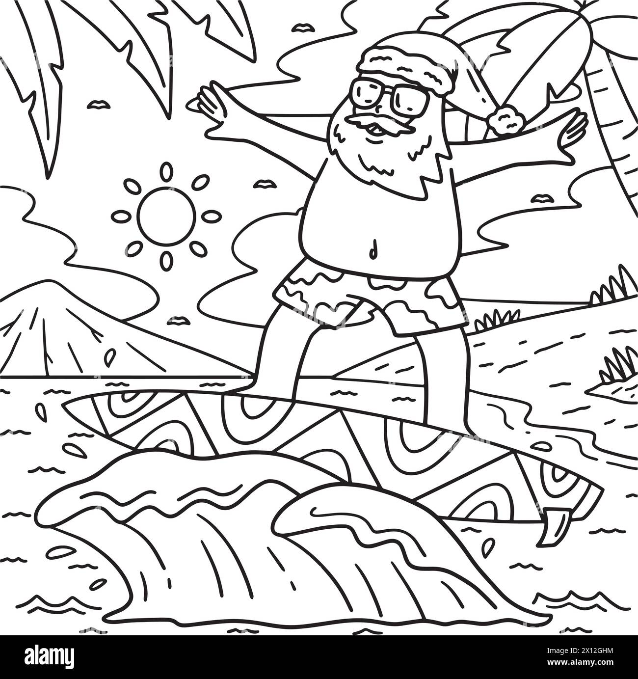 Christmas in July Santa Surfing Coloring Page Stock Vector Image & Art ...