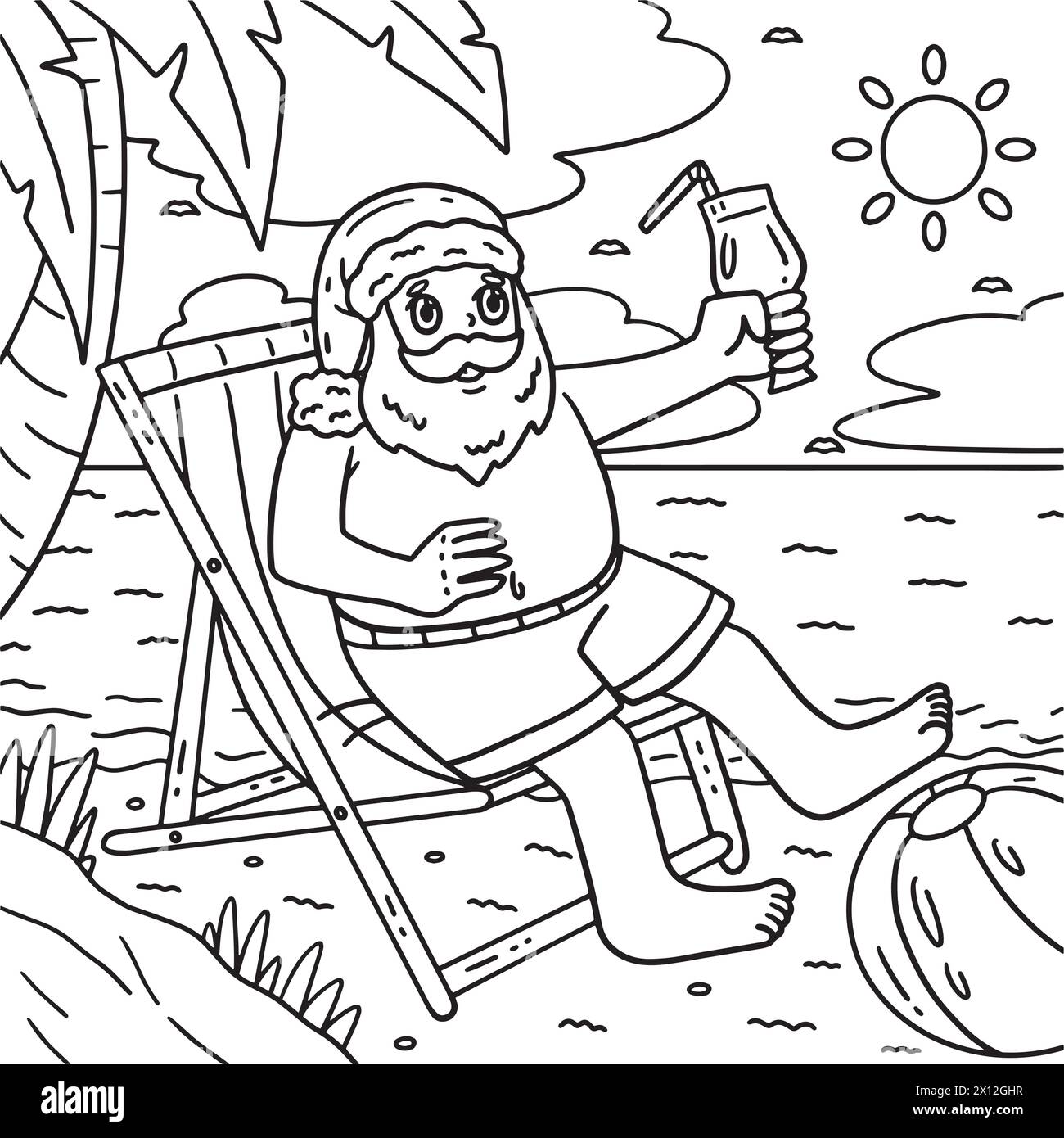 Christmas in July Santa Sunbathing Coloring Stock Vector Image & Art ...