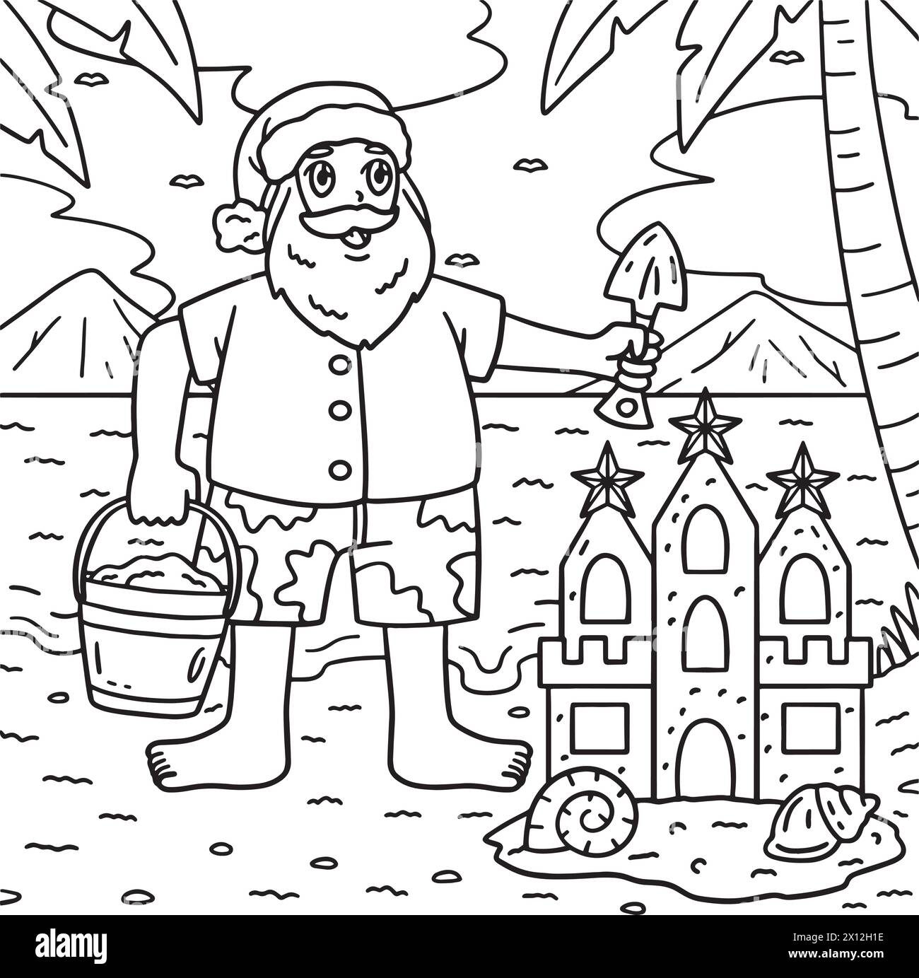 Christmas in July Santa and Sand Castle Coloring Stock Vector Image ...