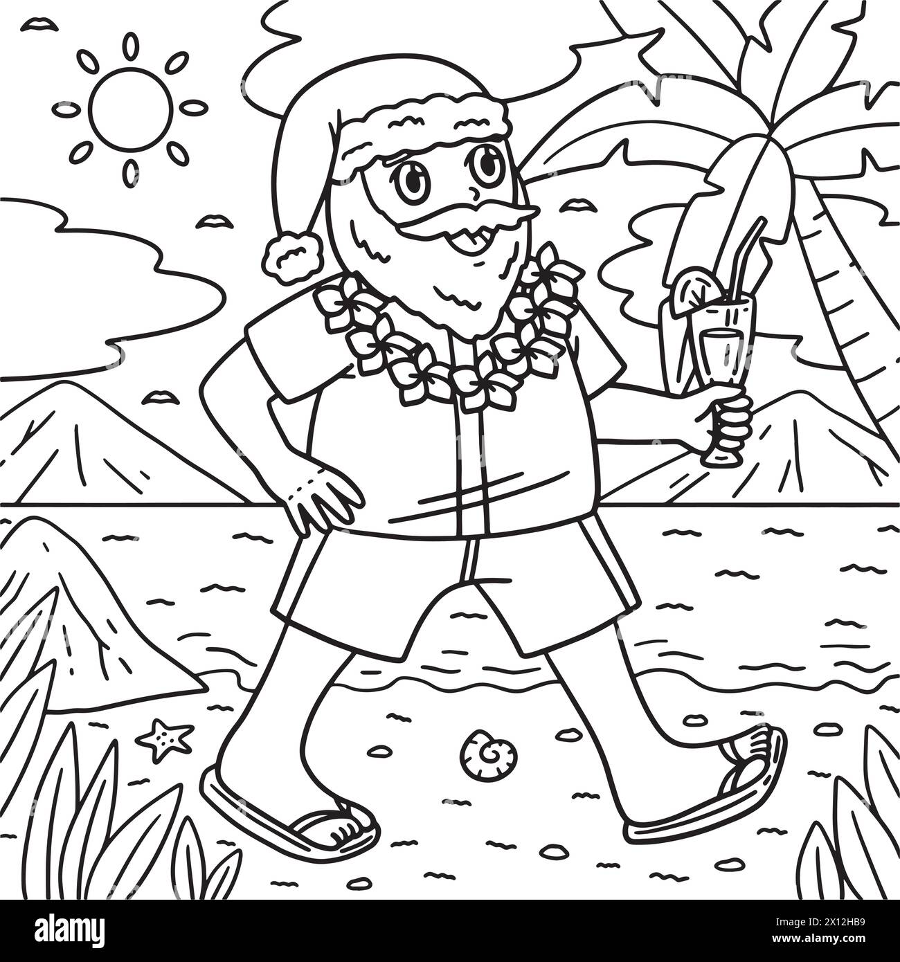 Christmas in July Santa with Necklace Coloring Stock Vector Image & Art ...