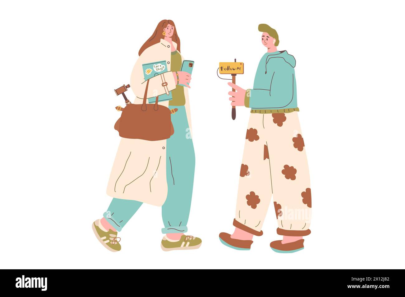 Bloggers character. Modern teenagers with camera make collaboration ...