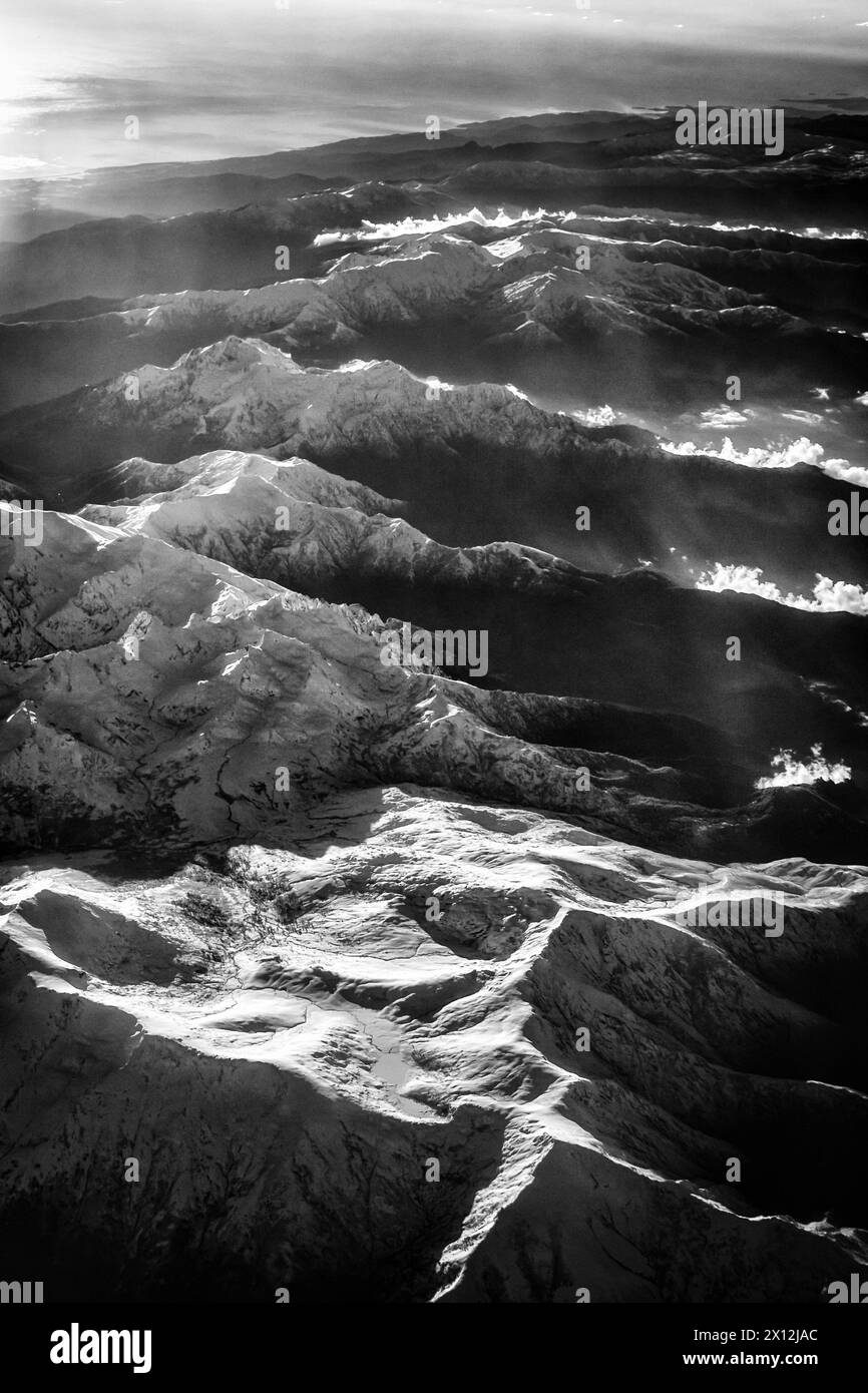 View from above mountain range Black and White Stock Photos & Images ...