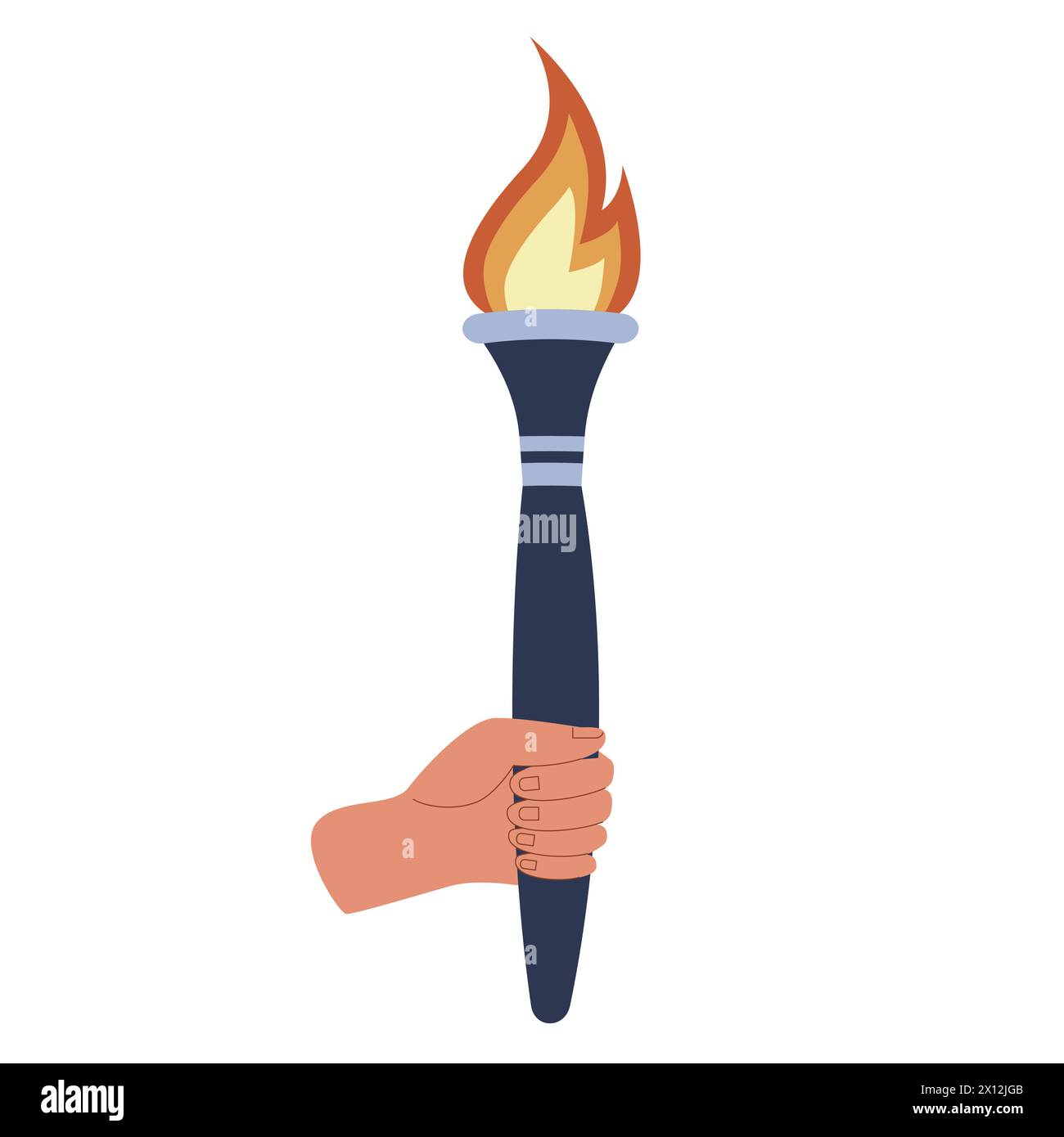 Torches with burning flame in hand isolated on white background. Symbol ...