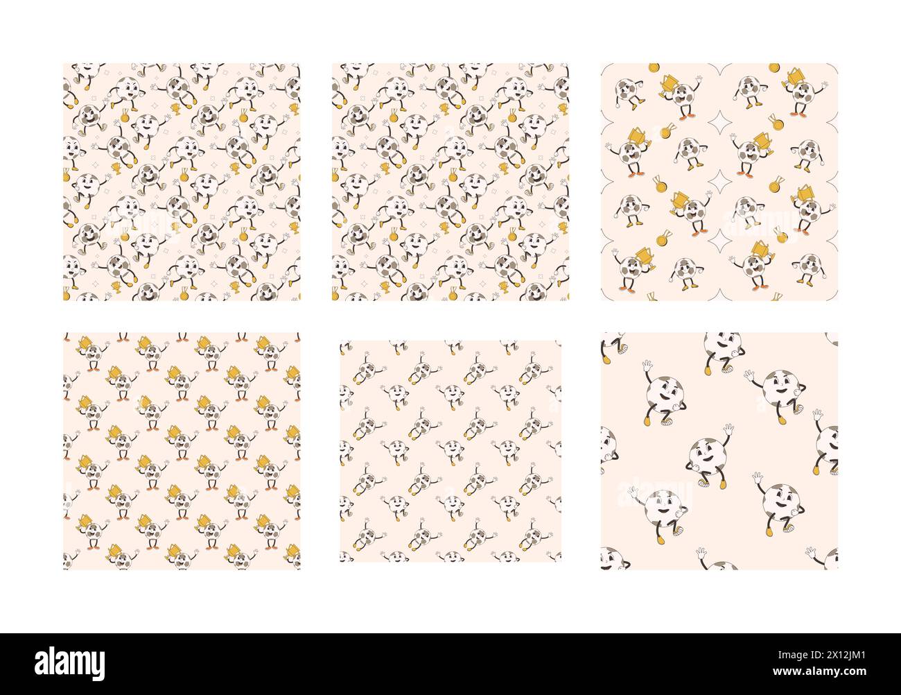 Soccer ball seamless patterns collection. Football retro cartoon ...