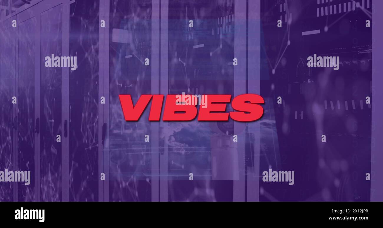 Image of vibes text with network of connections and data processing ...