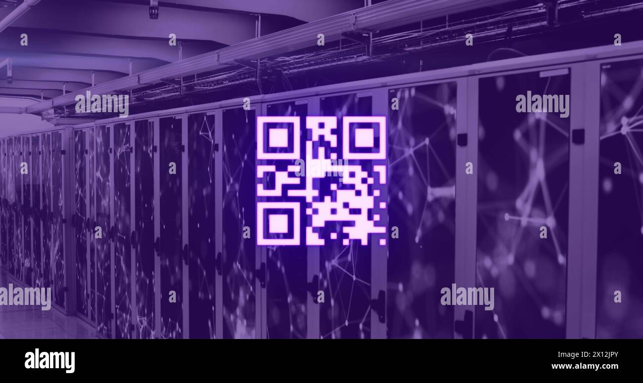 Image of qr code over violet server room Stock Photo - Alamy