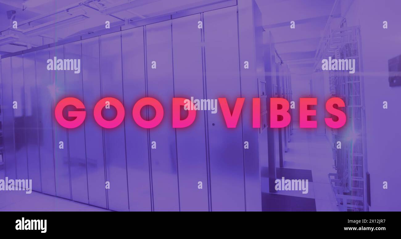 Image of good vibes over violet server room Stock Photo - Alamy