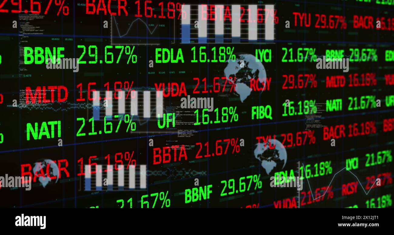 Image of globes, multiple graphs and database over trading board ...