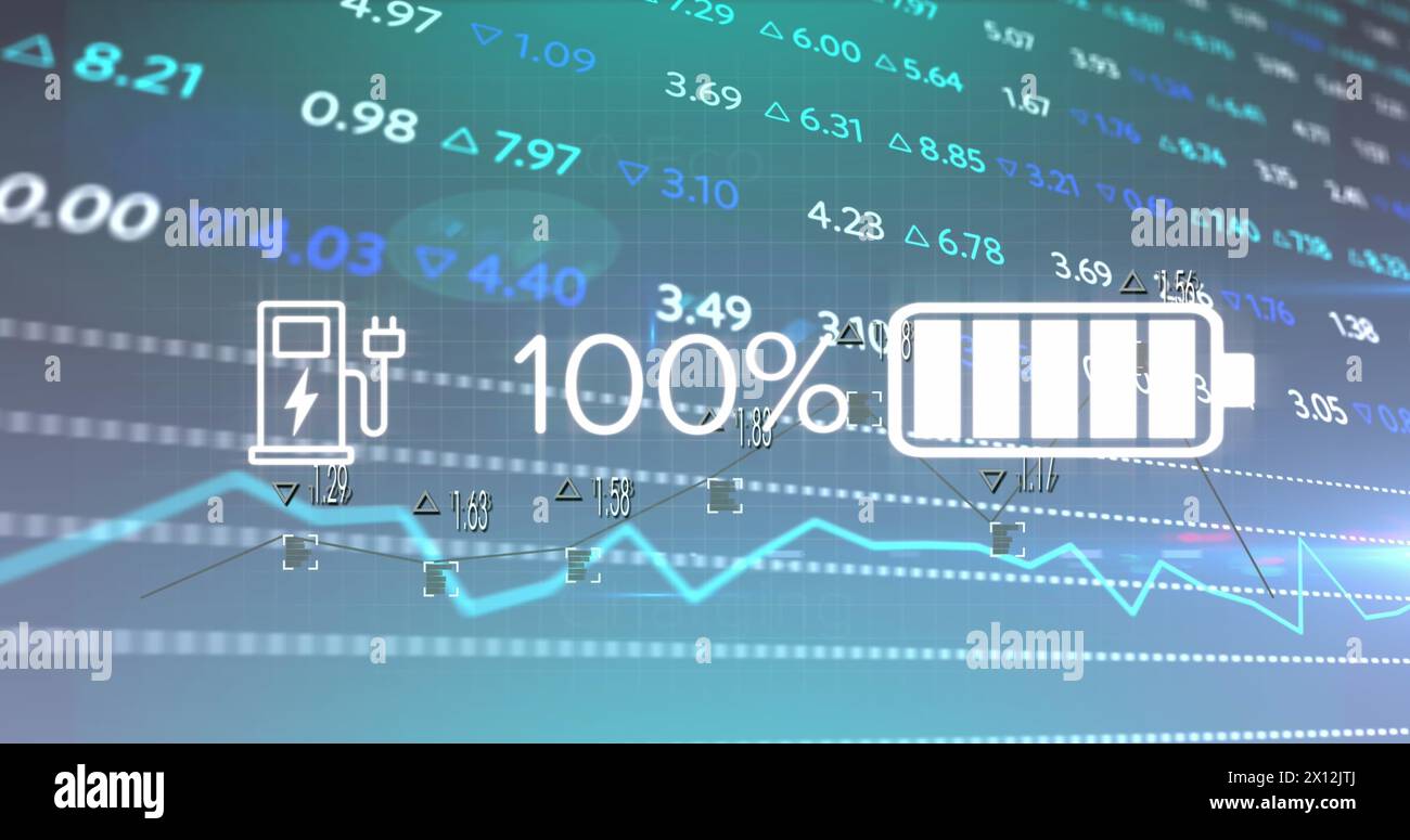 Image of charging icons over data processing Stock Photo - Alamy