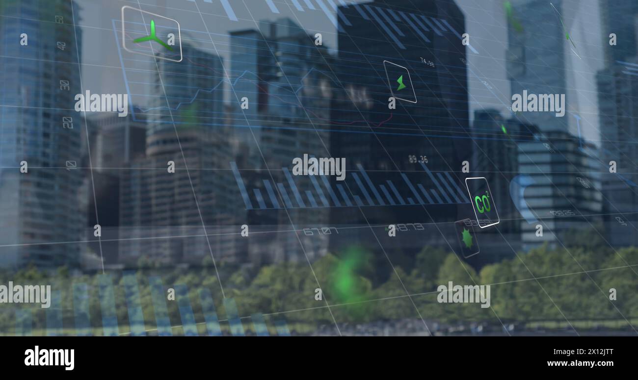 Image of cityscape over data processing Stock Photo - Alamy