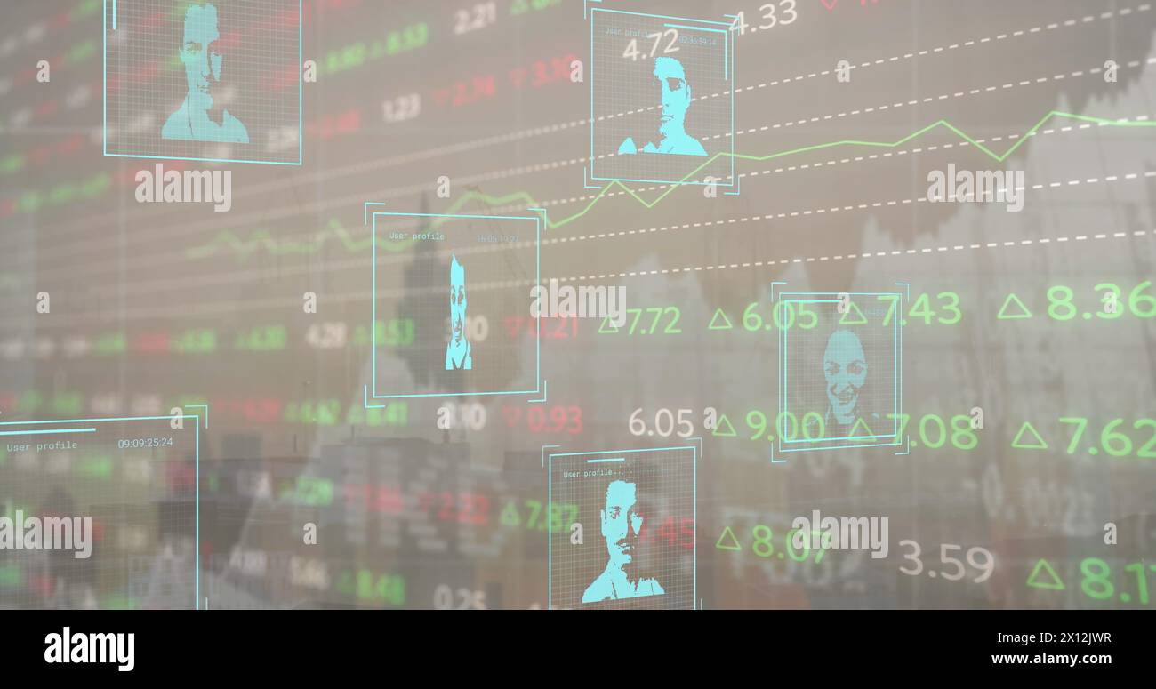 Image of cityscape and people icons over data processing Stock Photo ...