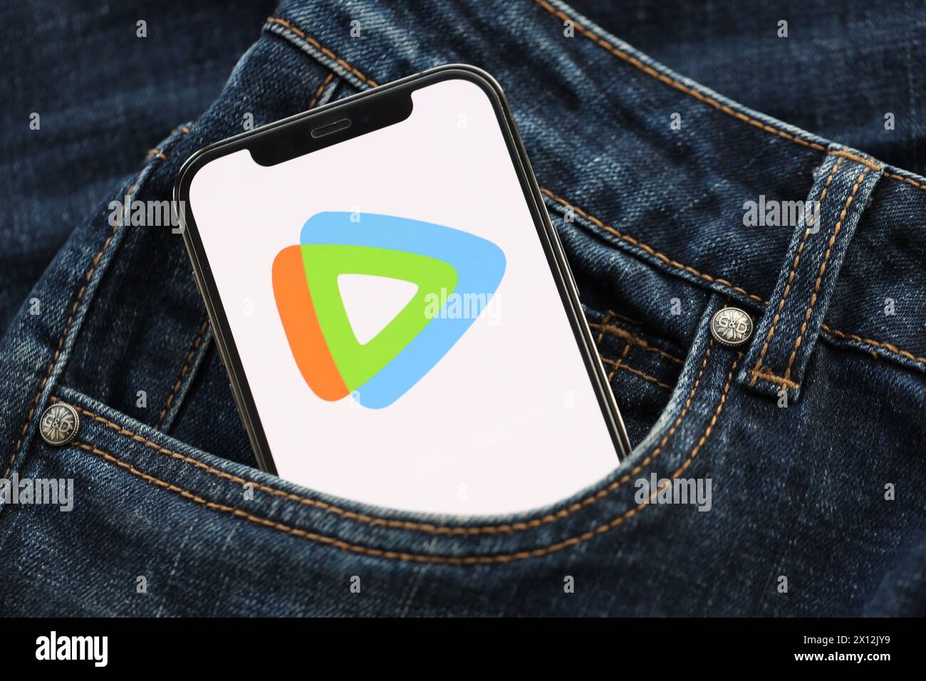 KYIV, UKRAINE - APRIL 1, 2024 Tencent Video WeTV icon on smartphone ...