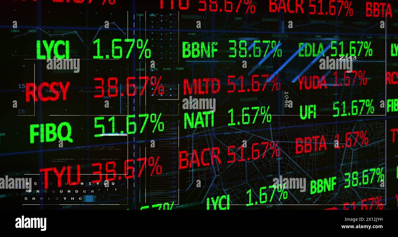 Image of trading board over lines, circles, keyboard navigation pattern ...
