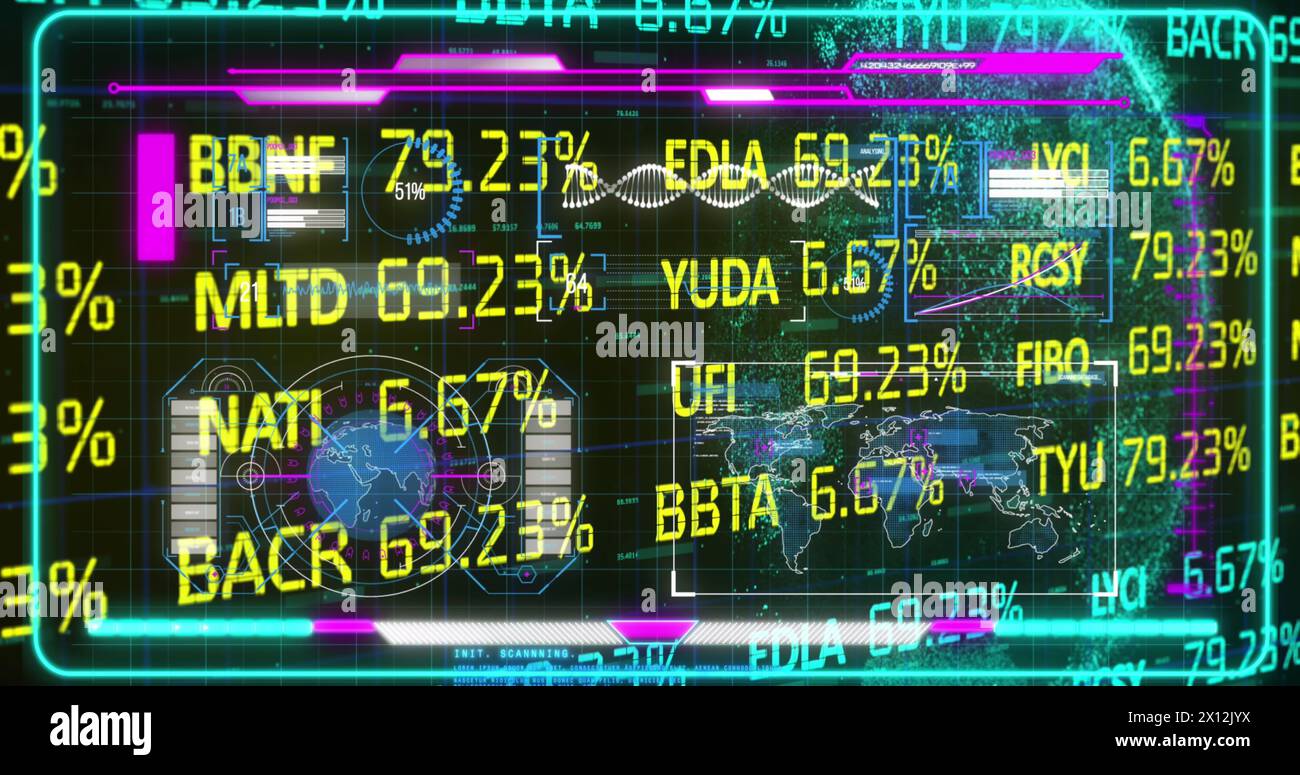 Image of trading board over infographic interface against rotating ...