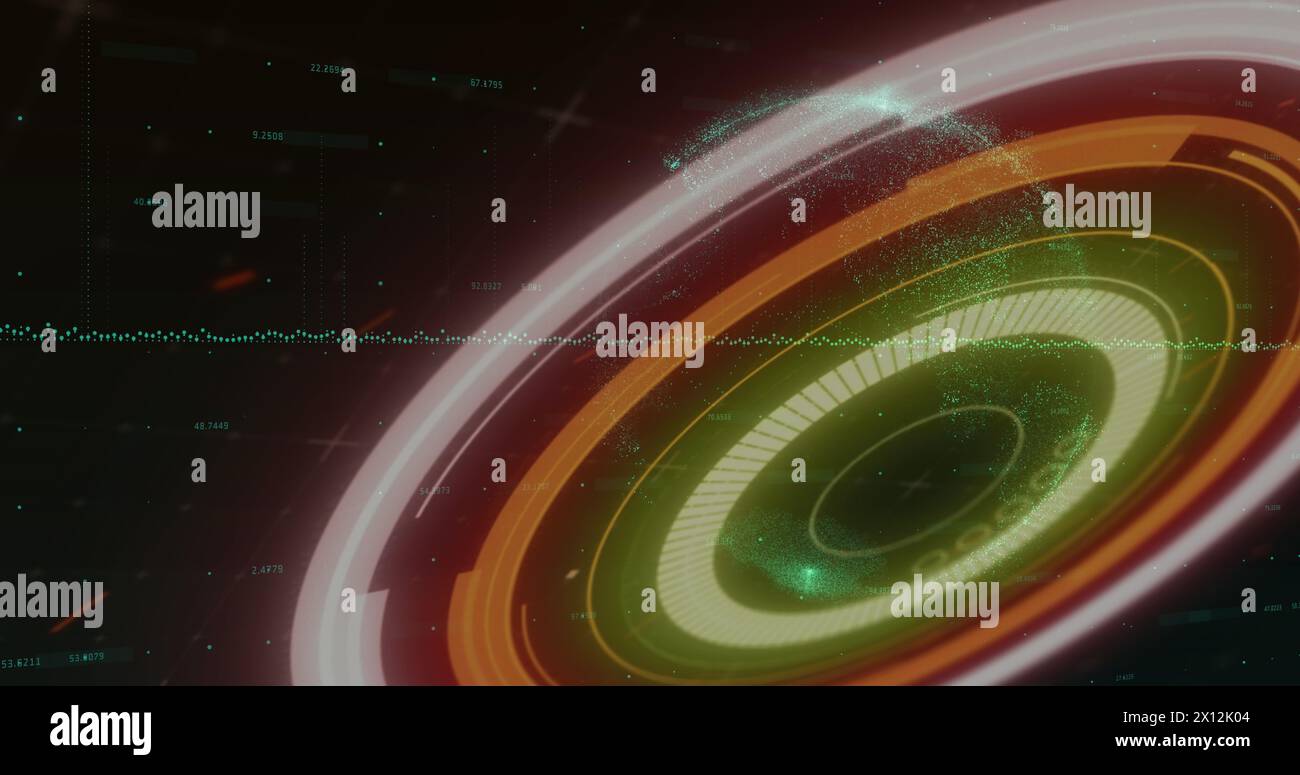 Image of processing circle and globe on black background Stock Photo ...
