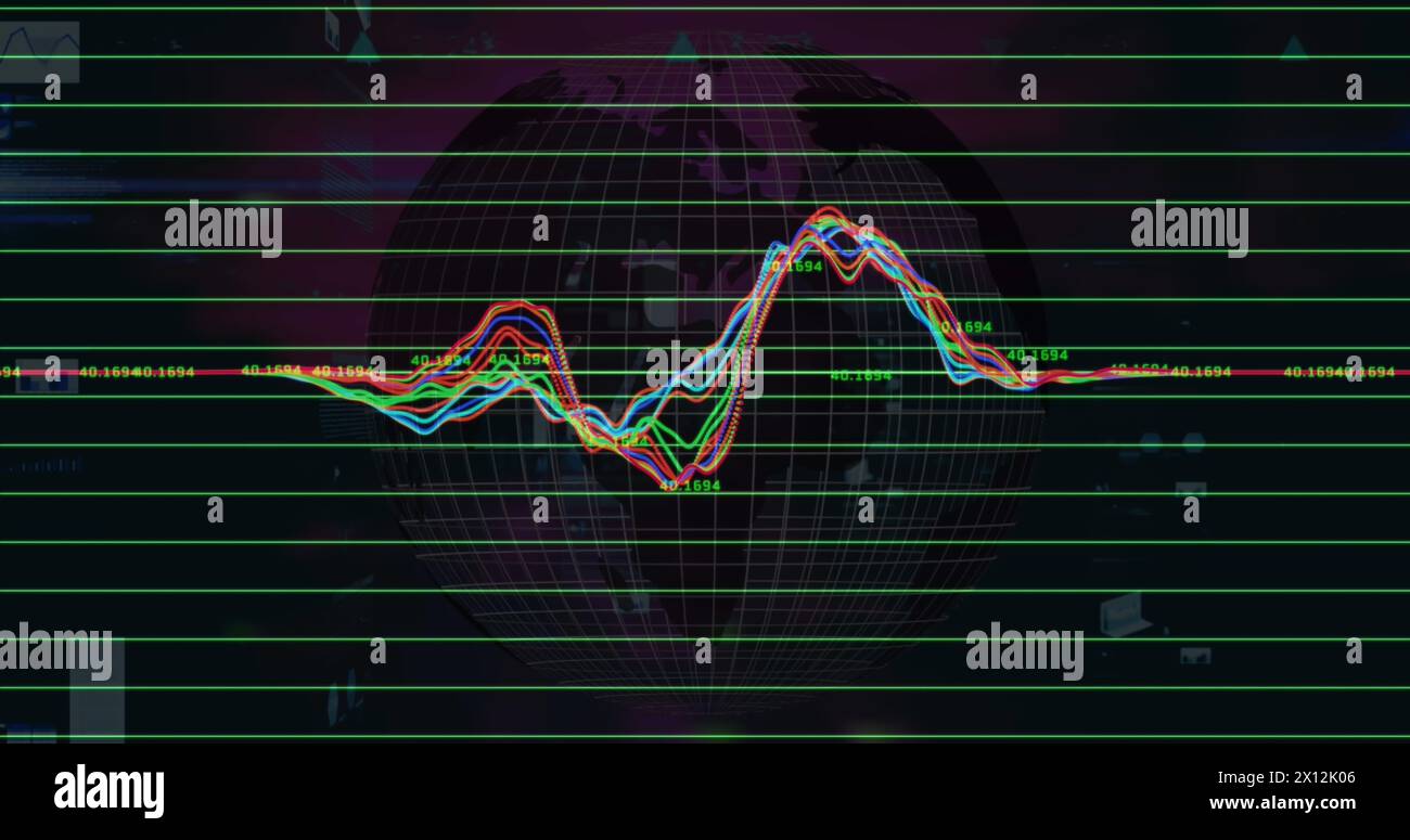 Image of globe and graphs on black background Stock Photo - Alamy