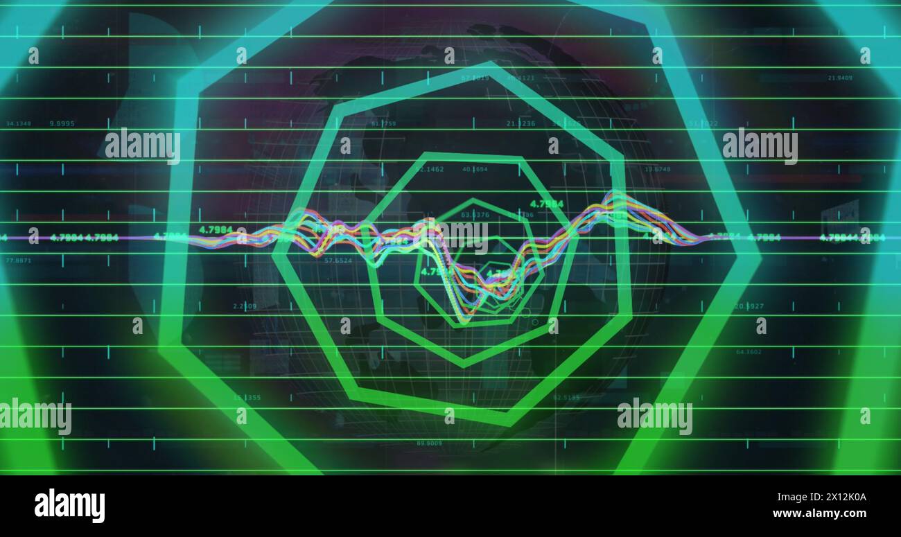 Image of neon shapes and graphs on black background Stock Photo - Alamy
