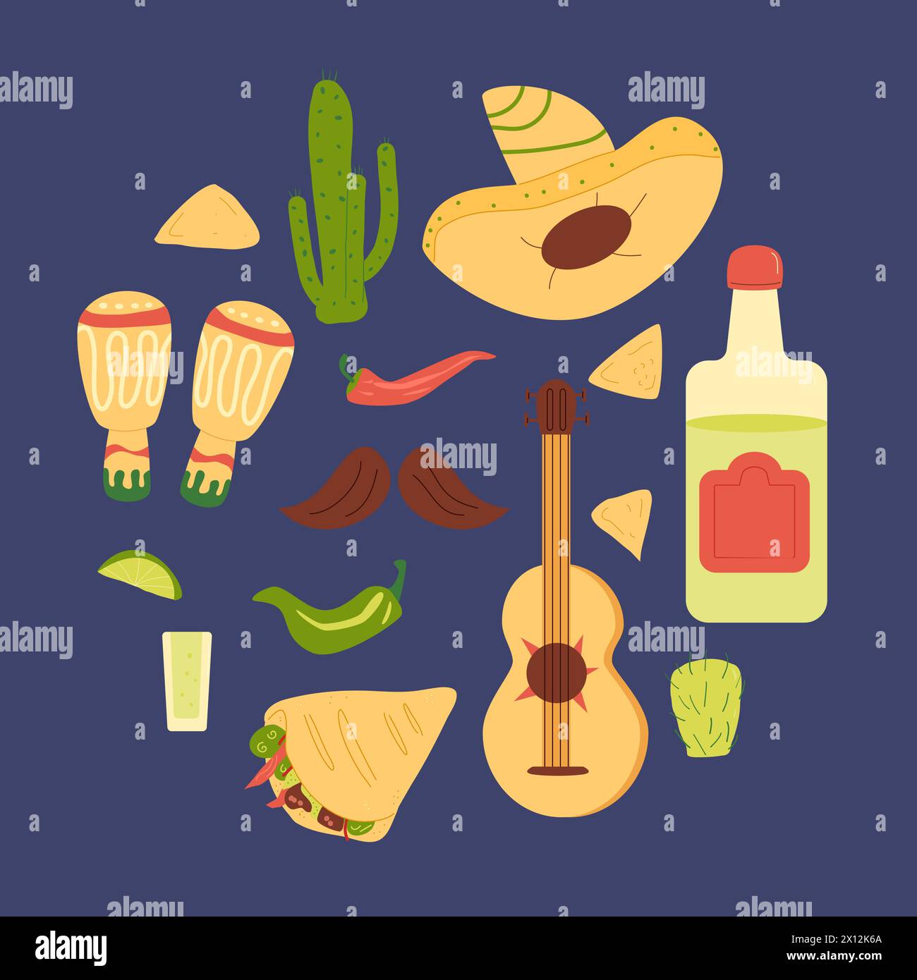 Mexican round emblem. Cinco de Mayo collection elements in circle shape ...