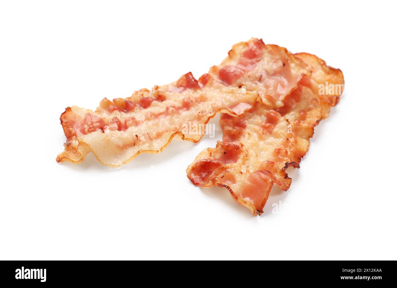 Delicious fried bacon slices isolated on white Stock Photo - Alamy
