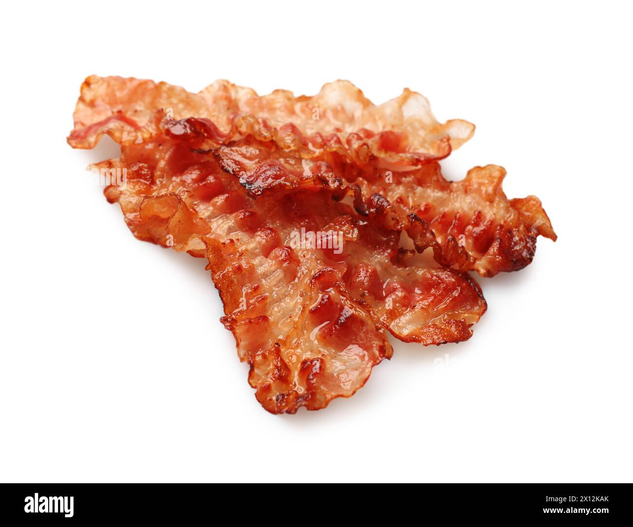 Delicious fried bacon slices isolated on white Stock Photo - Alamy