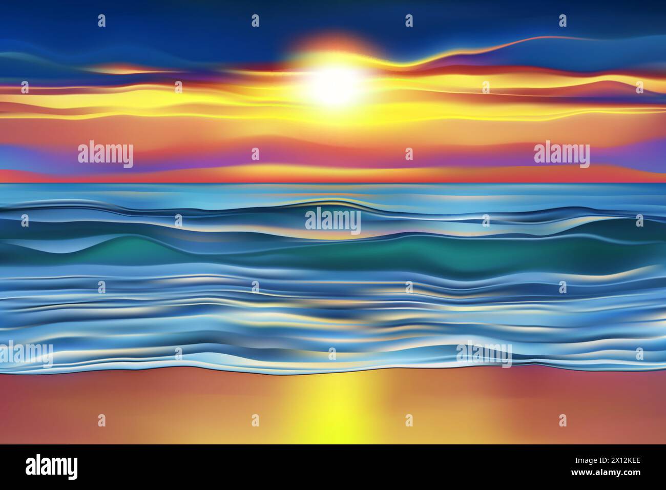 Summer tropical beach, sunset colorful paradise landscape. Sea, ocean ...