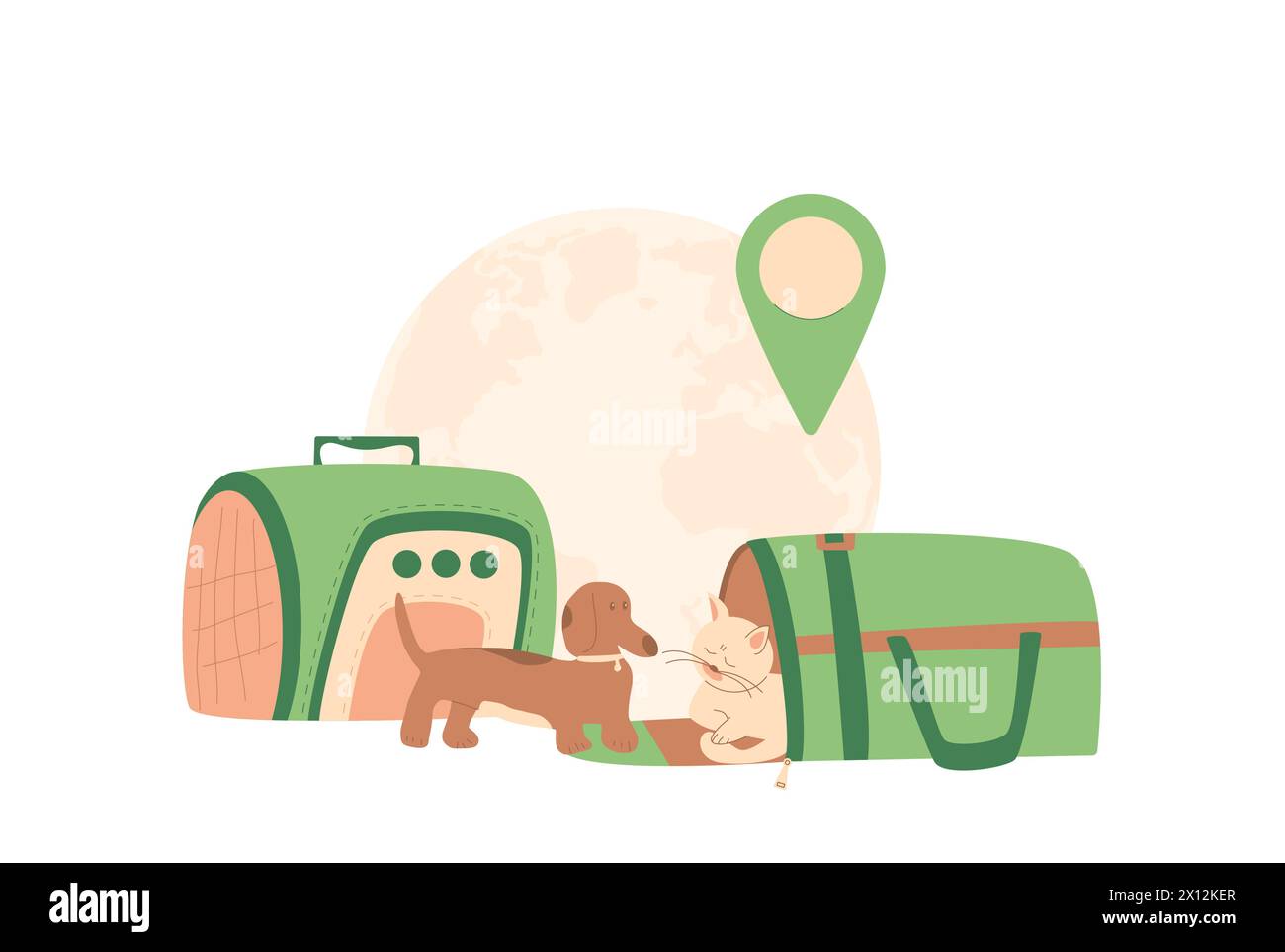 Pets transportation. Cat and dog with pets carrier isolated on white ...