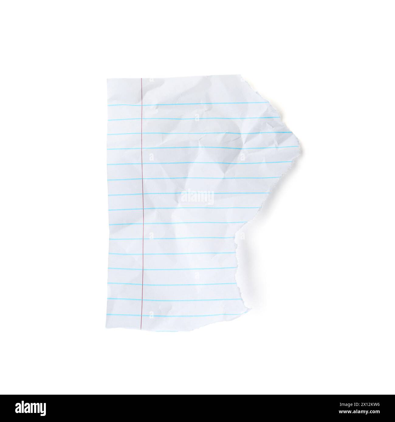Piece of crumpled lined notebook sheet isolated on white, top view ...