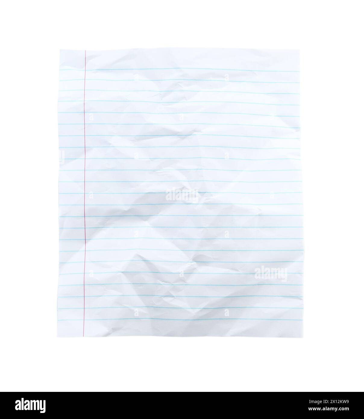 Crumpled lined notebook sheet isolated on white, top view Stock Photo ...