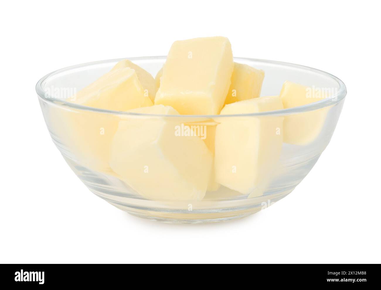 Tasty butter cubes in bowl isolated on white Stock Photo - Alamy